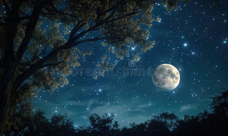 Starry Night Sky with a Full Moon Stock Photo - Image of astronomy ...