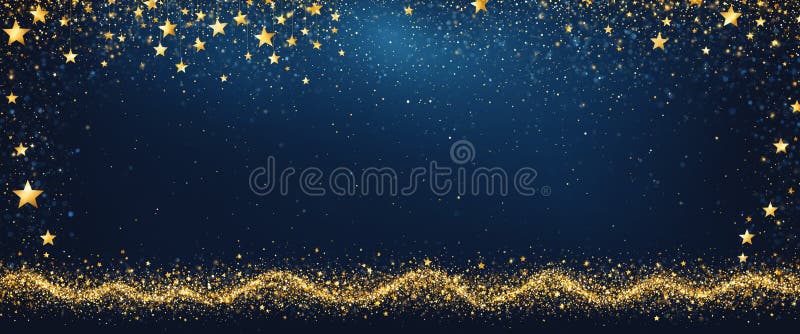 Starry Night Sky with Golden Stars and Sparkling Wave Pattern Stock ...