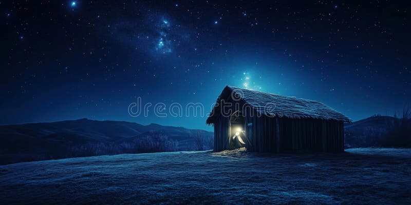 Starry Night Sky Illuminates Rustic Barn in Serene Landscape, Evoking ...