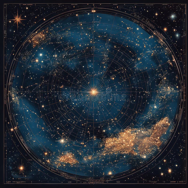 Starry Night Sky Map with Constellations and Celestial Patterns Stock ...