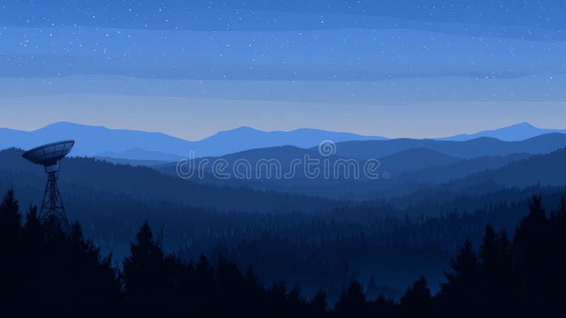 A Starry Night Sky with a Mountain Range, Featuring a Satellite Dish ...