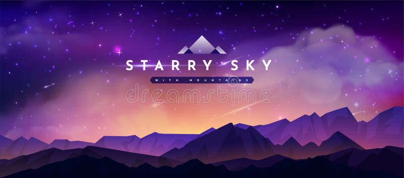 Starry Night Sky, Mountains Landscape, Magic Fields. Dark Moon ...