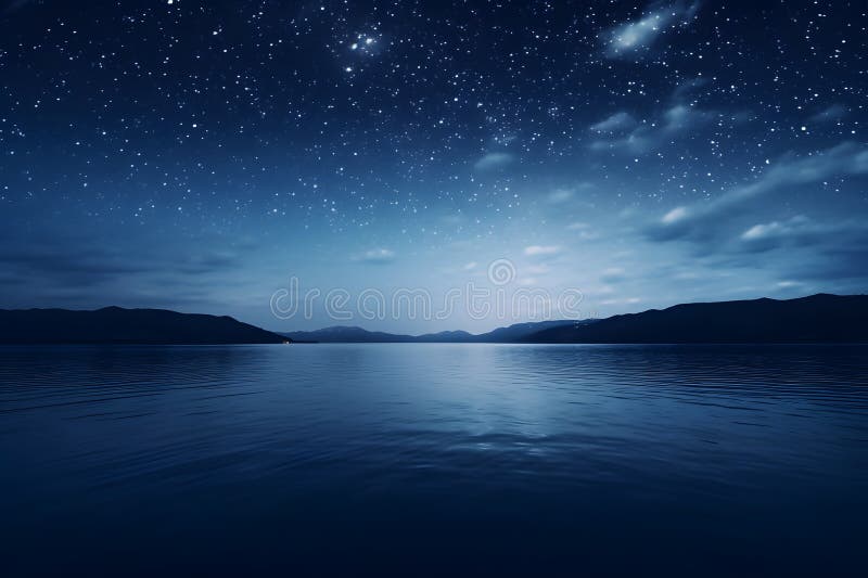 Starry Night Sky Over Calm Ocean Landscape Stock Illustration ...