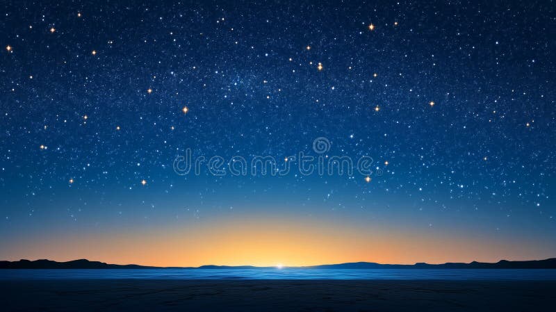 Starry Night Sky Over a Calm Ocean at Sunset Stock Illustration ...