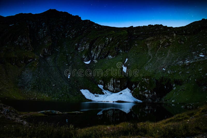 Starry Night Sky Over Glacial Lake Stock Image - Image of forest ...