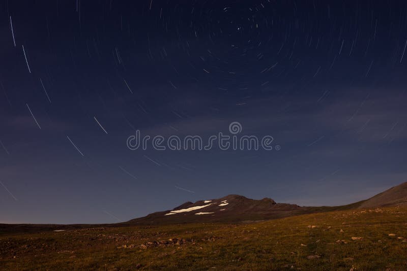 Starry Night Sky Over the Grass Field Stock Image - Image of rock ...