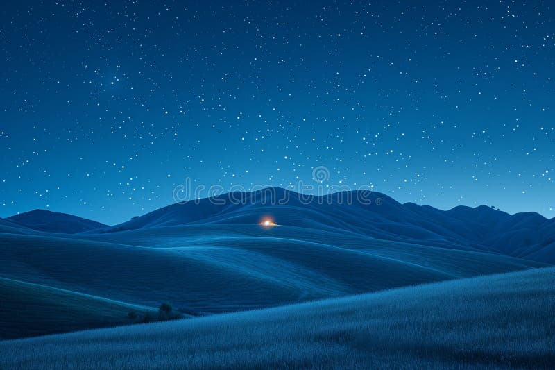 Starry Night Sky Over a Grass Field with Mountains in the Background ...
