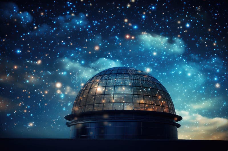 Starry Night Sky Over Observatory Dome, AI Generated Stock Illustration ...