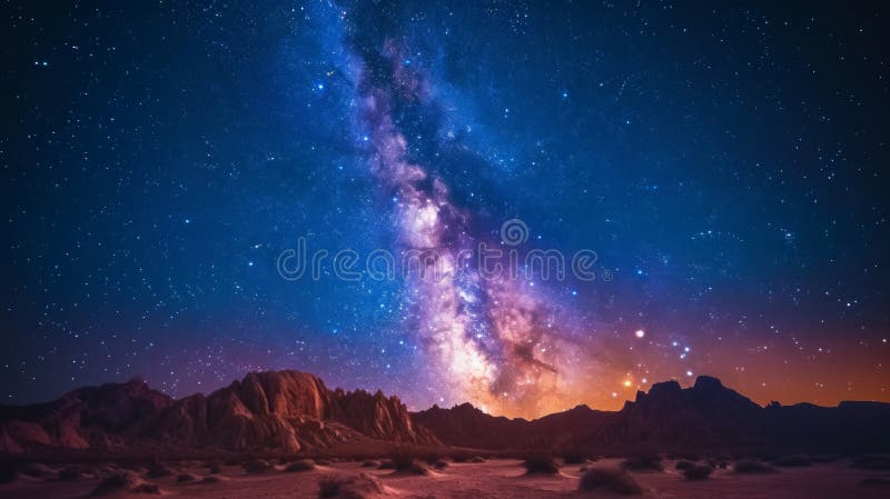 A Starry Night Sky Over a Quiet Desert, with a Brilliant Display of the ...
