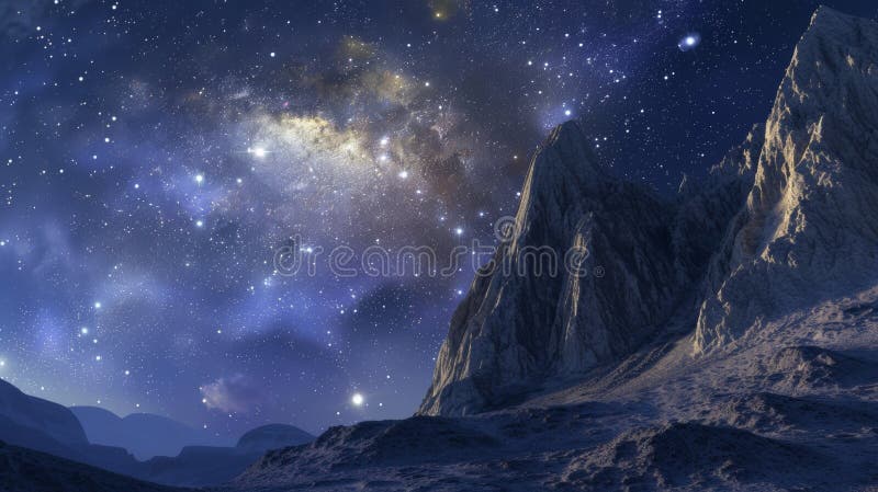 Starry Night Over Desolate Rocky Landscape Stock Photos - Free ...