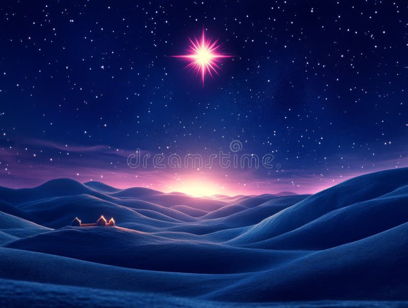 Starry Night Sky Over Snow-Covered Rolling Hills with a Single ...