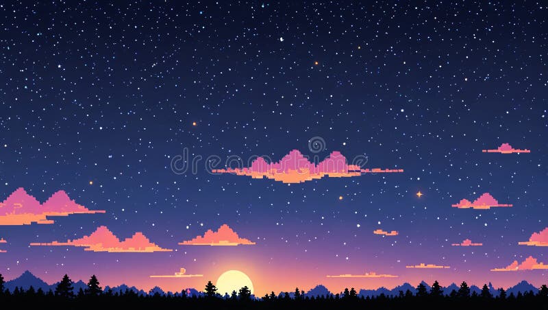 Starry Night Sky Pixel Art Background Stock Illustration - Illustration ...