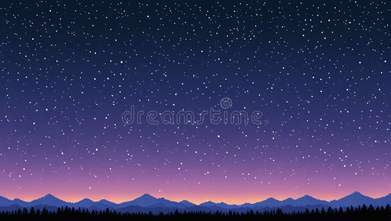Starry Night Sky Pixel Art Background Stock Illustration - Illustration ...