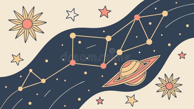 Starry Night Sky with Planets and Glowing Orange Sun is Depicted in ...