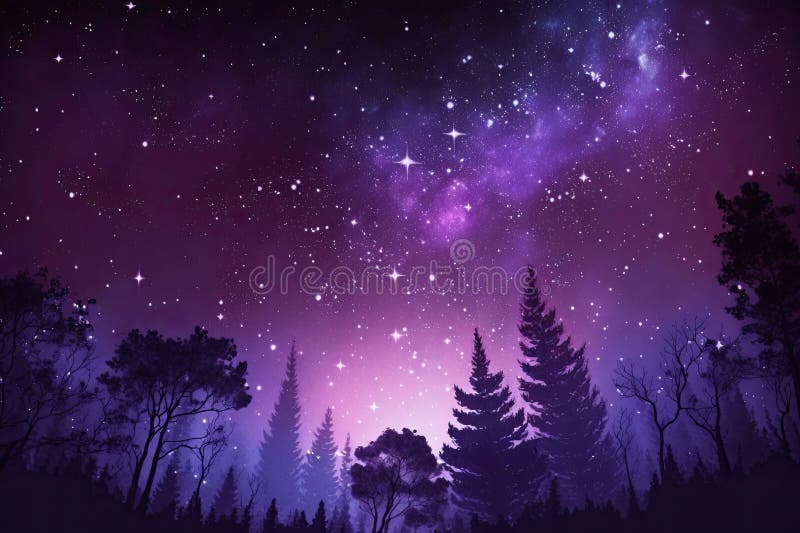 Starry Night Sky on a Purple Background Stock Illustration ...