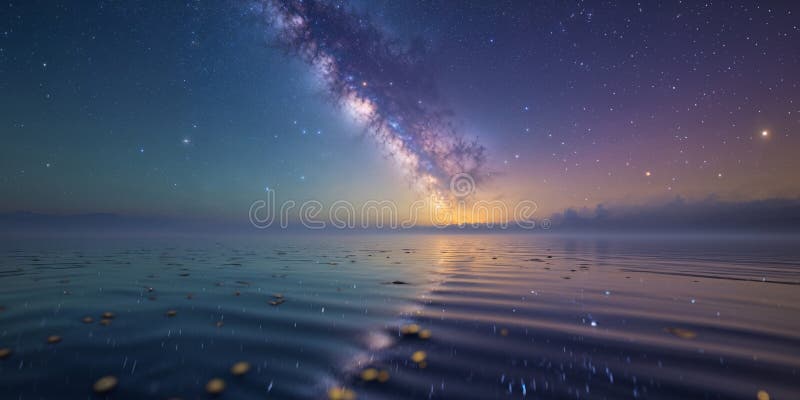 Starry Night Sky Reflecting on Calm Water Surface Stock Photo - Image ...