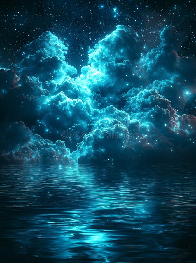 The Starry Night Sky& X27;s Reflection on the Sea& X27;s Surface. Stock ...