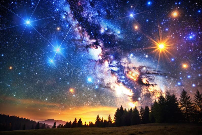 Starry Night Sky Shiny Stars in the Clear Night Sky Stock Illustration ...