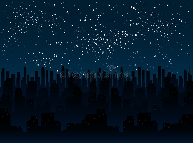 Starry Night Sky. Silhouette of the City. Eps 10. Stock Vector ...