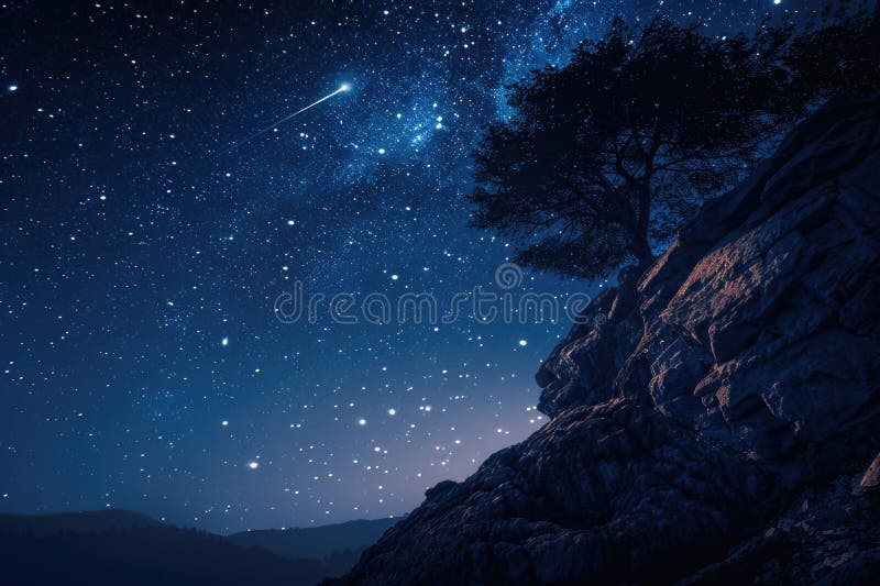 A Starry Night Sky with a Single Tree Standing Tall, Perfect for Use in ...