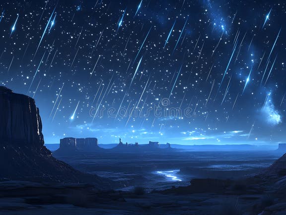 A Starry Night Sky with Sparkling Shooting Stars Raining Stock ...