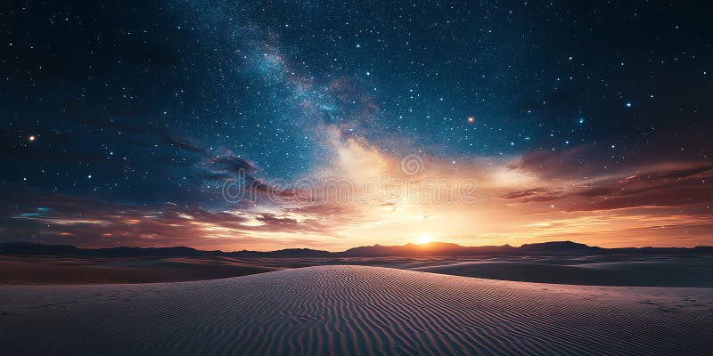 Starry Night Sky Sunset Landscape Night Photography Stock Illustration ...