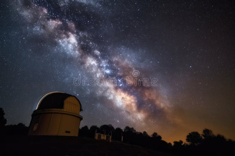 Starry Night Sky, with Telescope and Observatory Visible in the ...