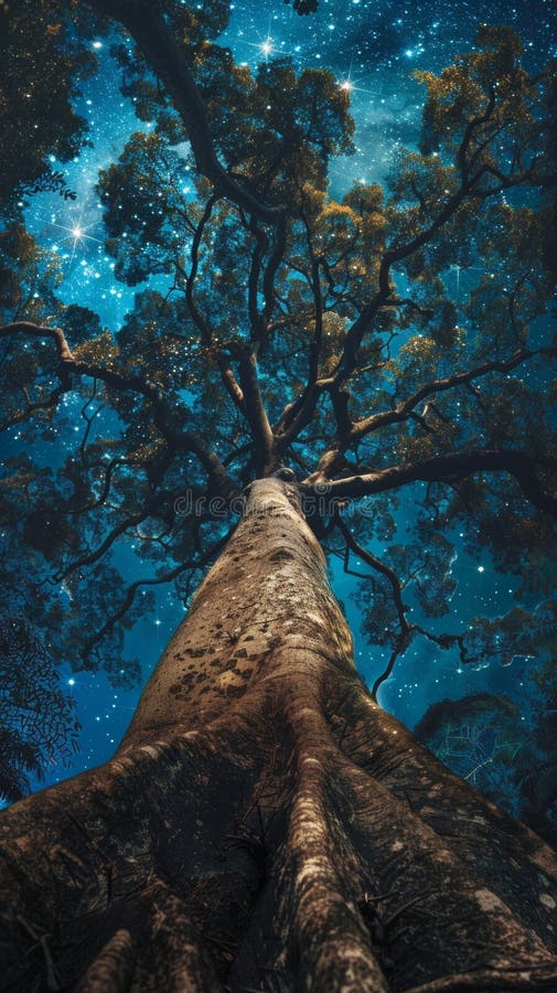 Starry Night Sky through Tree Branches Stock Image - Image of branches ...