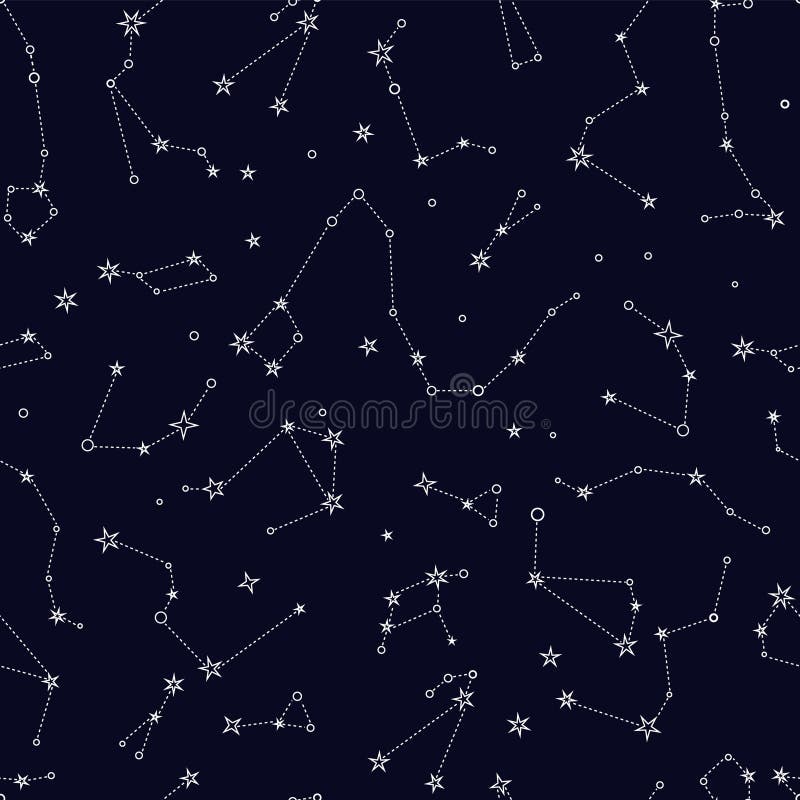 Starry Night Sky Vector Seamless Pattern. Constellation Map of Milky ...
