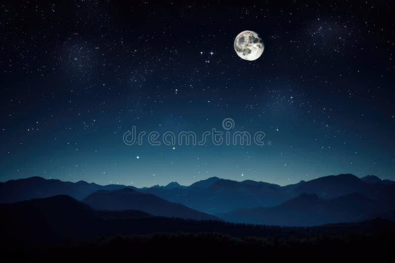 Starry Night Sky, with View of the Moon and Stars on the Horizon Stock ...