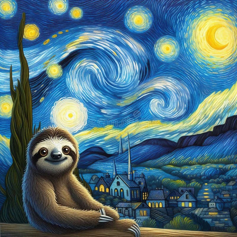 Starry night sloth stock illustration. Illustration of claws - 325676698