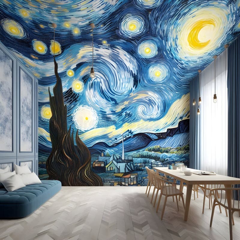 The Starry Night. stock illustration. Illustration of masterpiece ...
