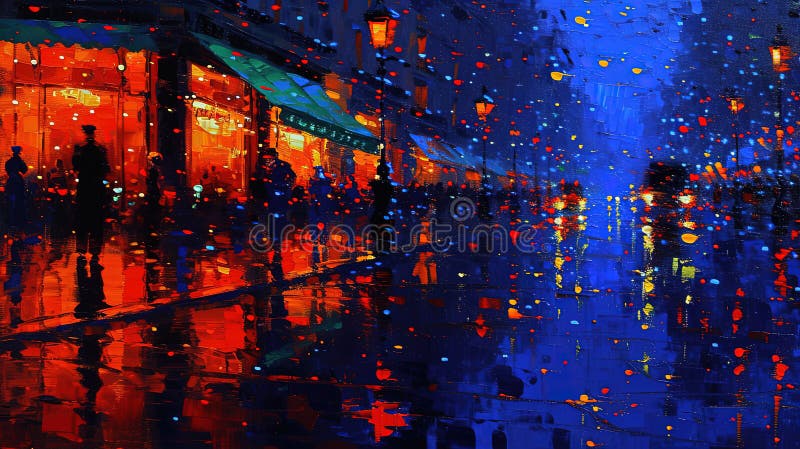 Starry Night on the Street stock illustration. Illustration of lights ...