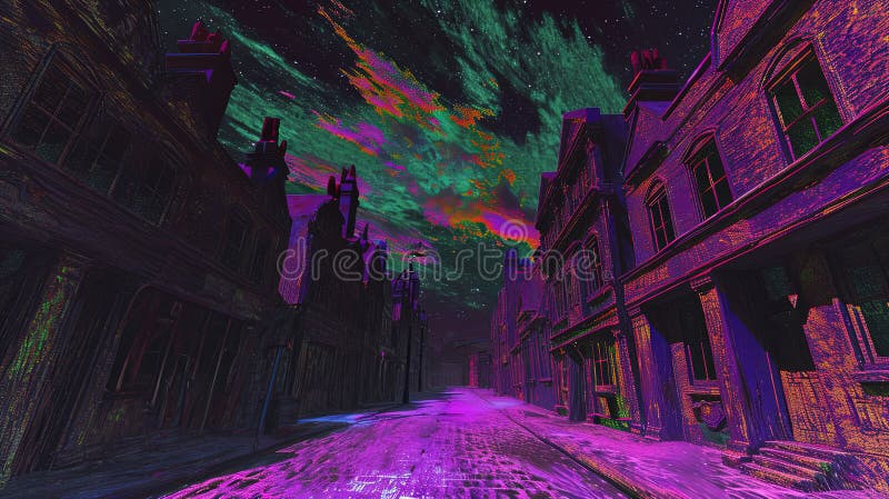 Starry Night on the Street stock illustration. Illustration of lights ...