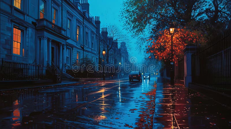 Starry Night on the Street stock illustration. Illustration of ...