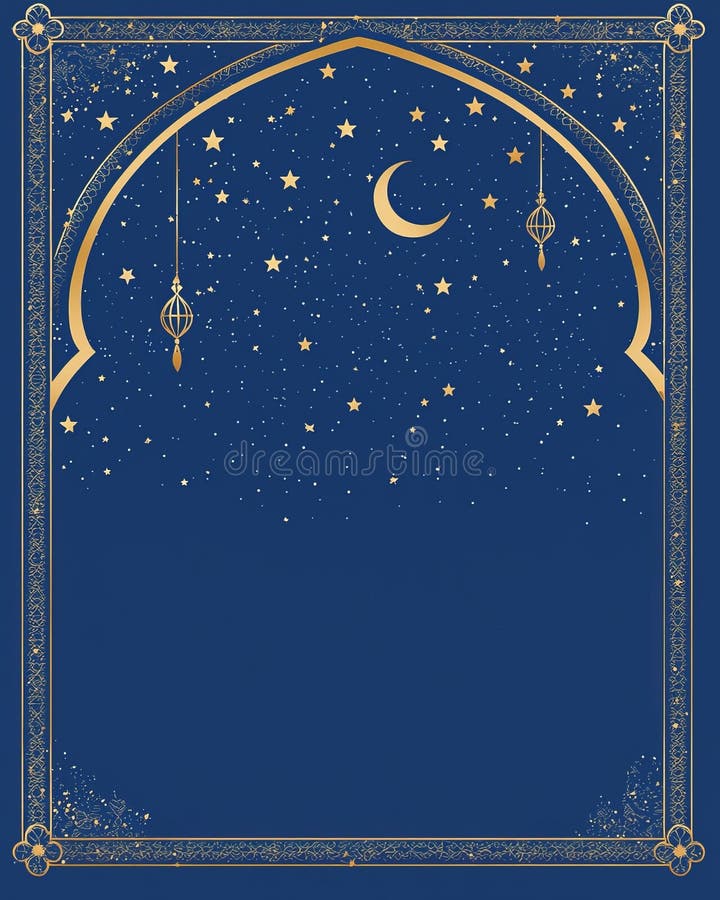 Starry Night Themed Frame for Ramadan Celebrations Stock Illustration - Illustration of golden ...
