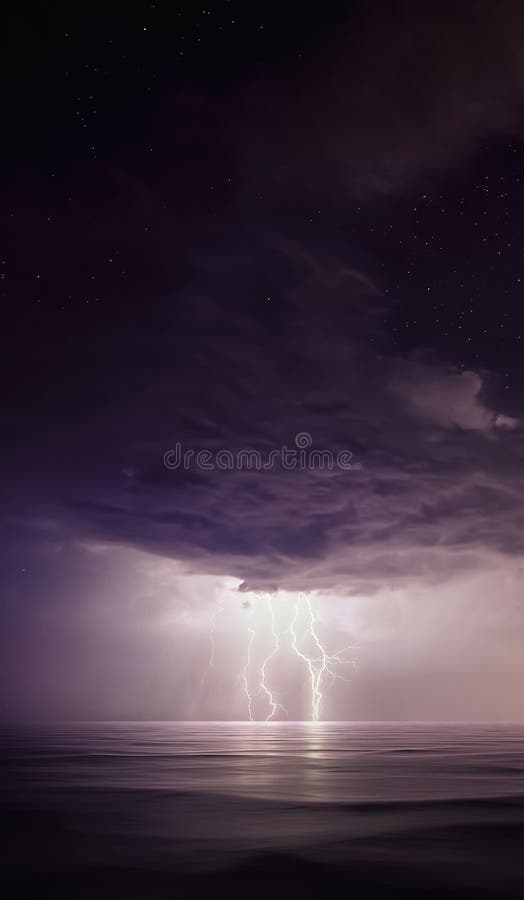 Starry Night with Thunderstorm. Night Thunderstorm with Lightning Above ...