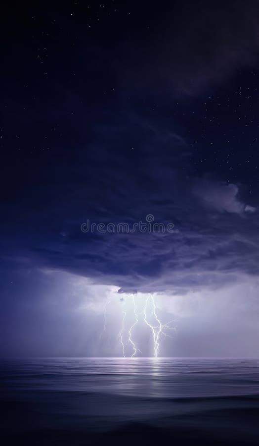 Starry Night with Thunderstorm. Night Thunderstorm with Lightning Above ...