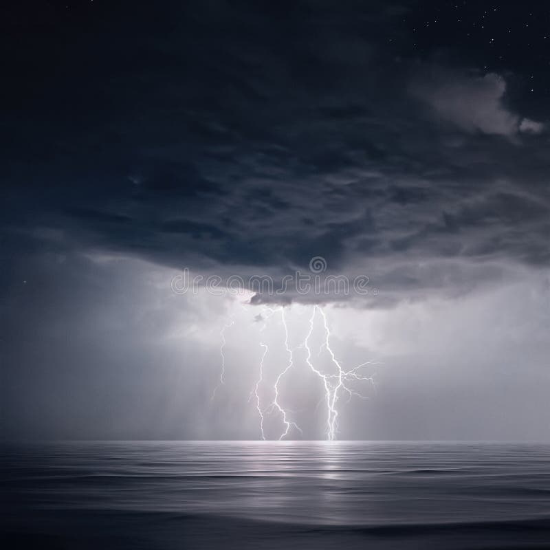 Starry Night with Thunderstorm. Night Thunderstorm with Lightning Above ...