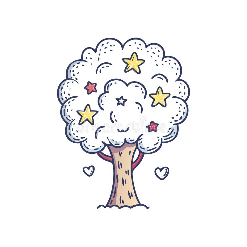 Starry Night Tree Silhouette, Celestial Magical Forest Element, Black ...