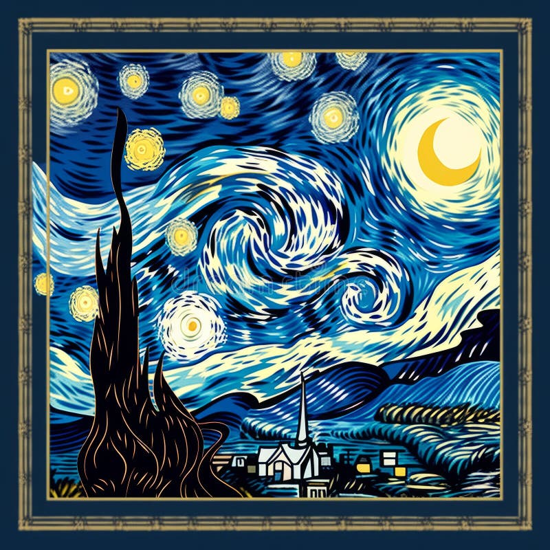 Starry Night Background with Golden Frame and Stars Stock Illustration ...