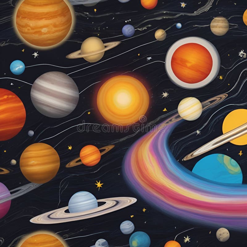 Starry Night. Various Planets in the Galaxy Stock Illustration ...