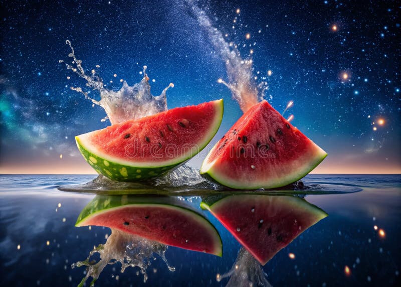Starry Night Watermelon Splash Sparkling Summer Delight in a Dark ...