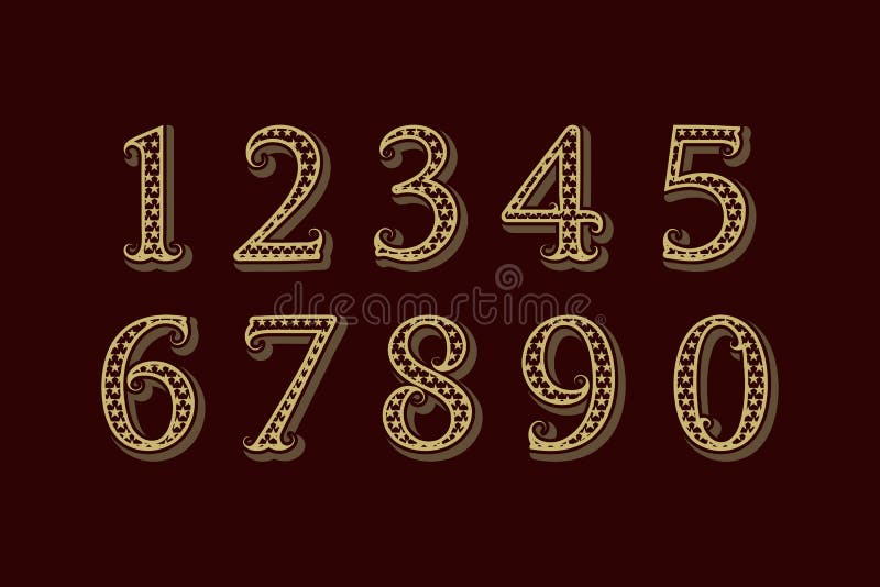 Starry Patterned Vintage Numbers in Old English Style Stock Vector ...