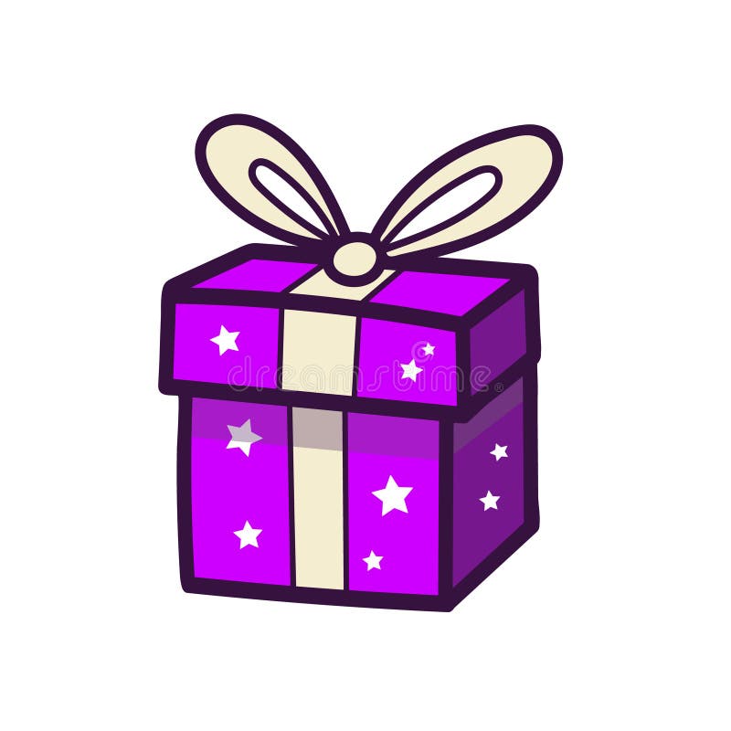 Starry Purple Present / Gift Box with a Bow on Top. Flat Vector Icon in ...