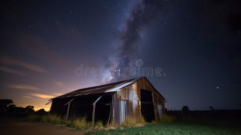 A Starry Rainbow of Milky Way Over a Farm in Alberta Stock Photo ...