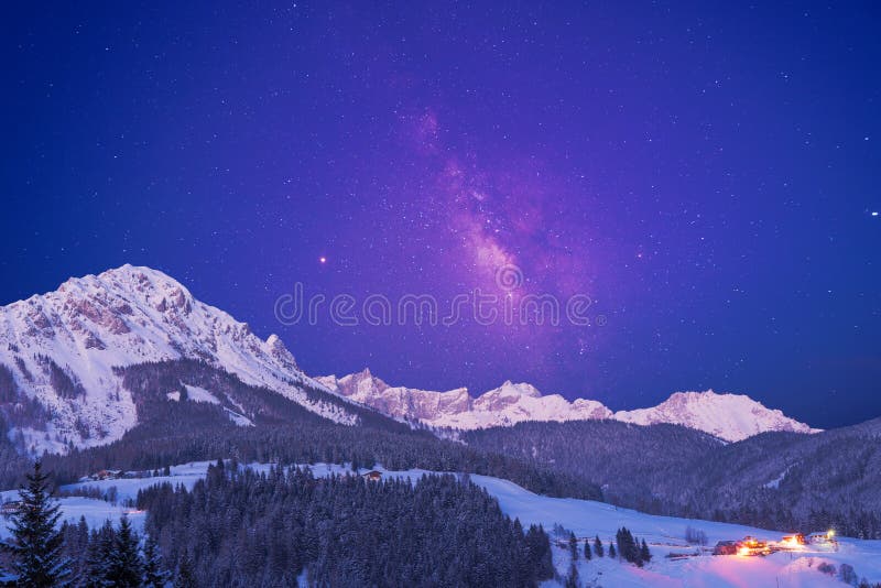 Starry sky above the alps stock image. Image of evening - 130572471