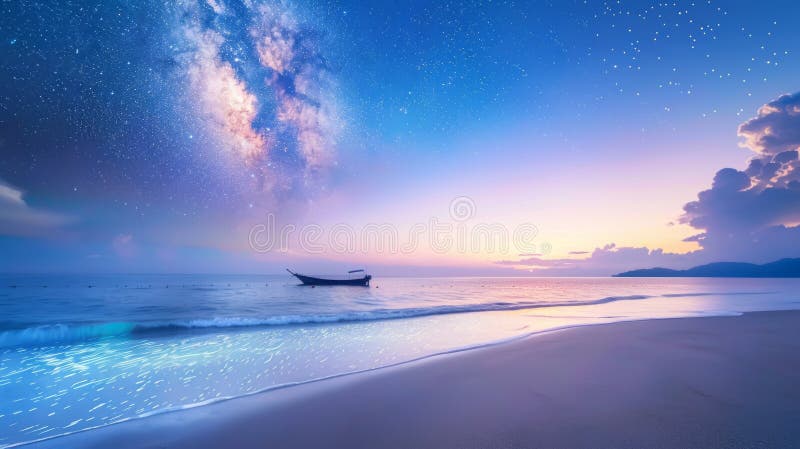 Starry Sky, Bioluminescent Waves, and Summer Magic on a Nighttime Beach ...