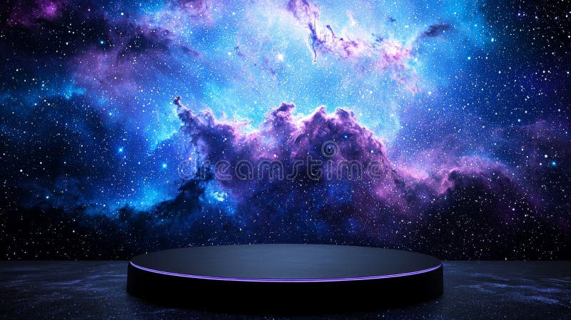 A Starry Sky with Blue Clouds Surrounds an Empty Stage. Stock Image ...