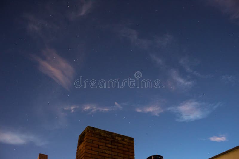 Starry Sky in `blue Hour` Evening at City. Stock Image - Image of ...